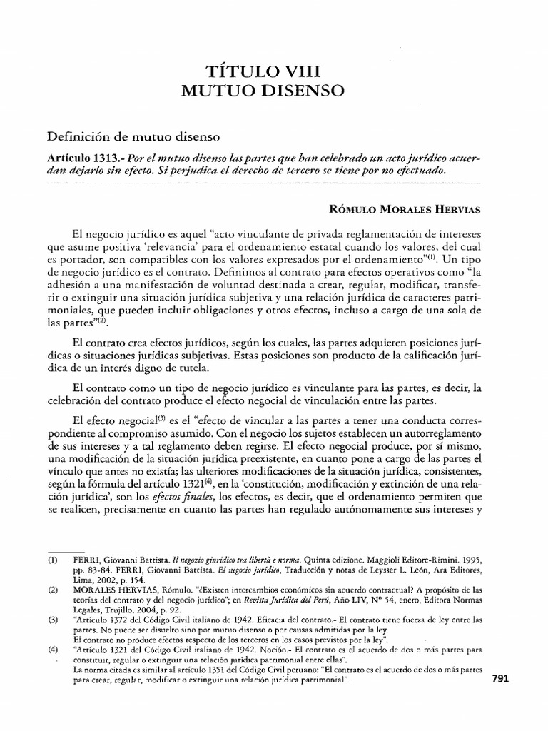 Lectura 13 - MORALES, Rómulo (2020) - Definición de Mutuo Disenso - en ...