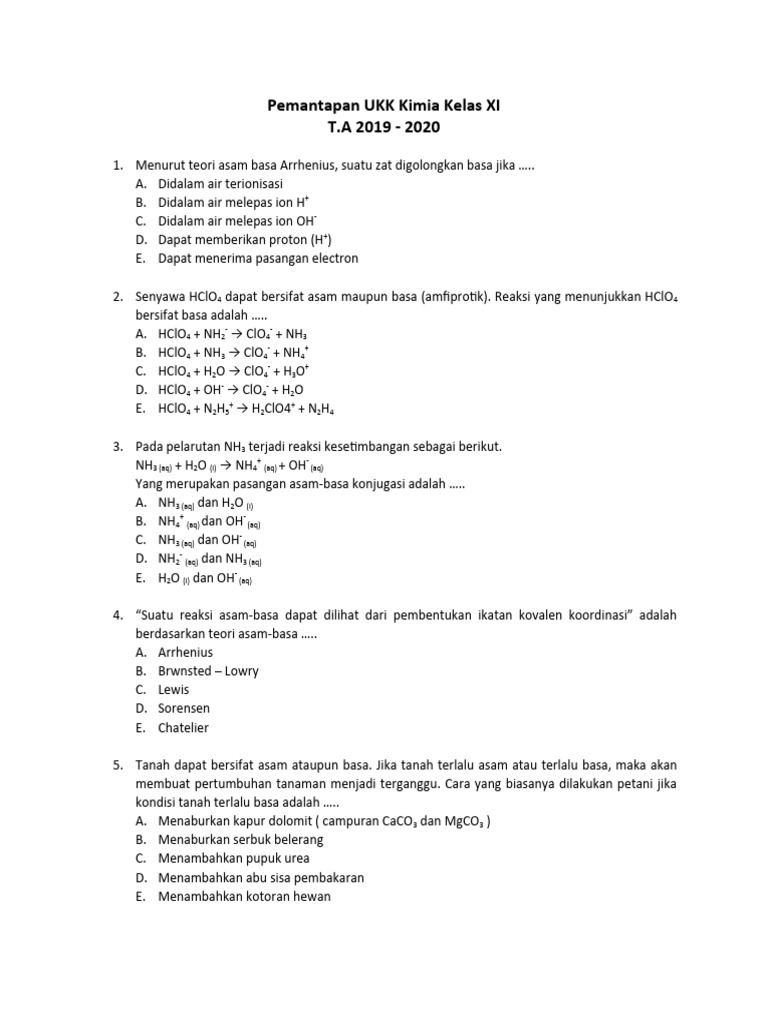 Pemantapan UKK Kimia Kelas XI | PDF