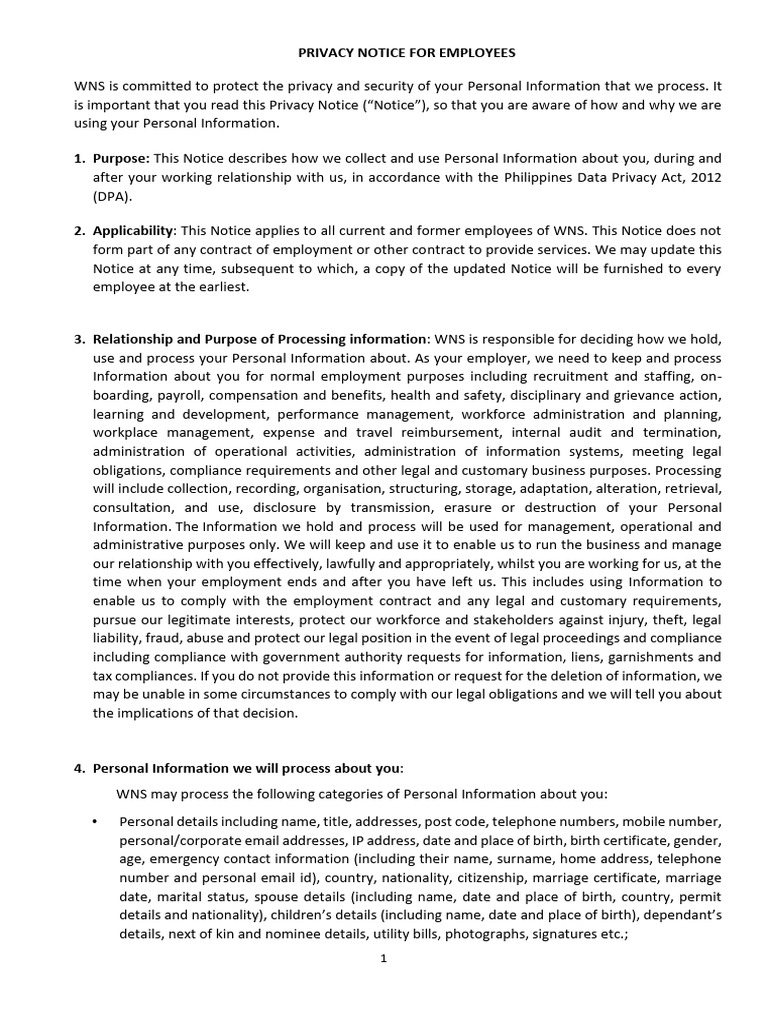 WNS Philippines_Privacy Notice-Preview | Download Free PDF | Employment | Identity Document