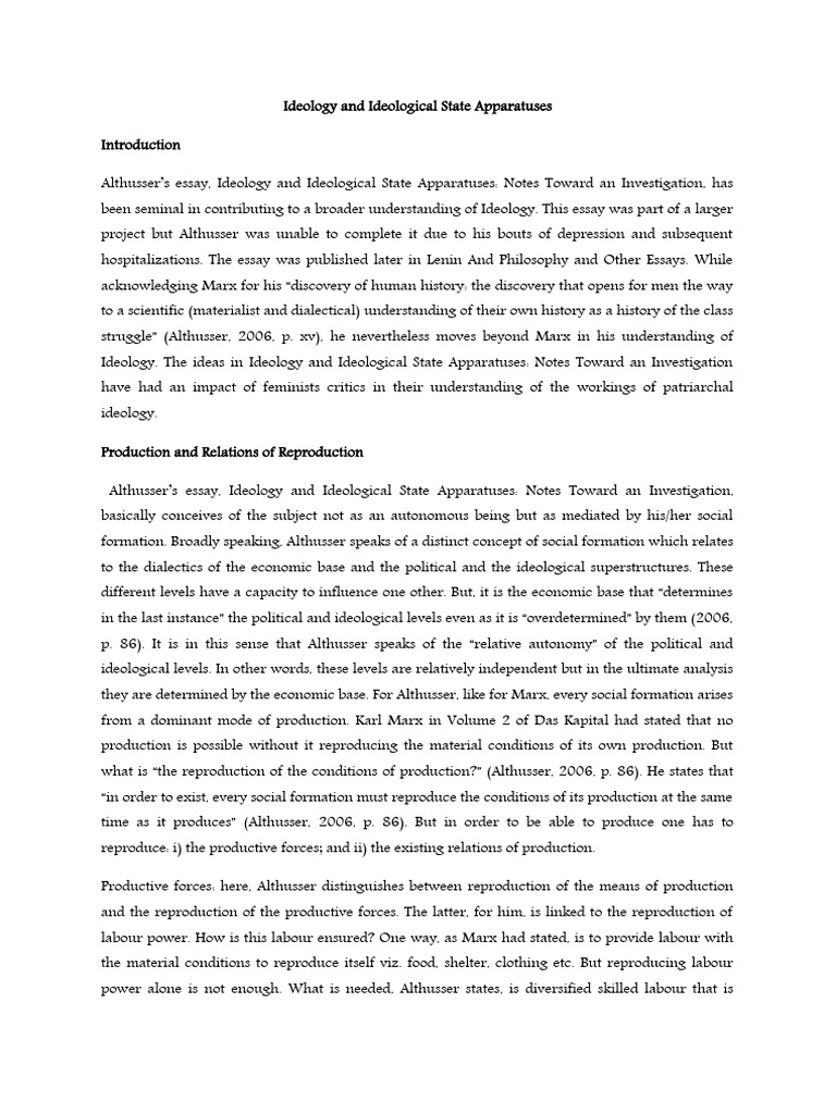 Louis Althusser Ideology and Ideological State Apparatuses | PDF ...