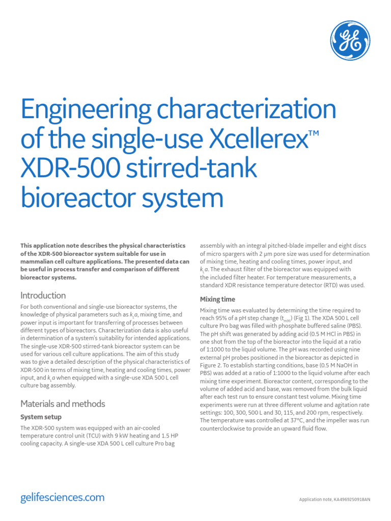 Xcellerex™ 500L sub | PDF | Liquids | Standard Error
