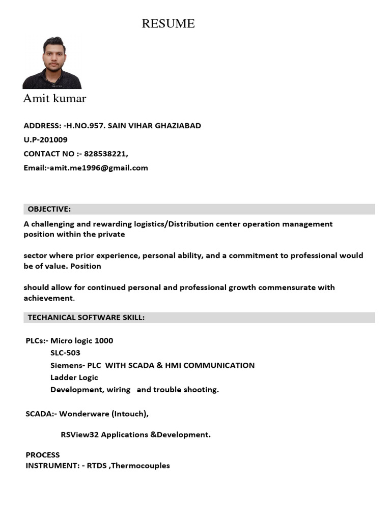 Amit Kumar Cv PDF | Download Free PDF | Programmable Logic Controller | Automation