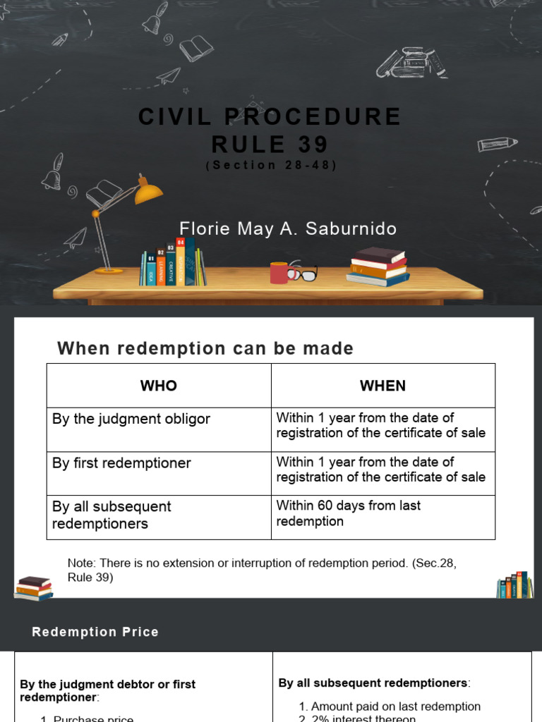 Redemption Process Under Civil Procedure | PDF | Judgment (Law ...