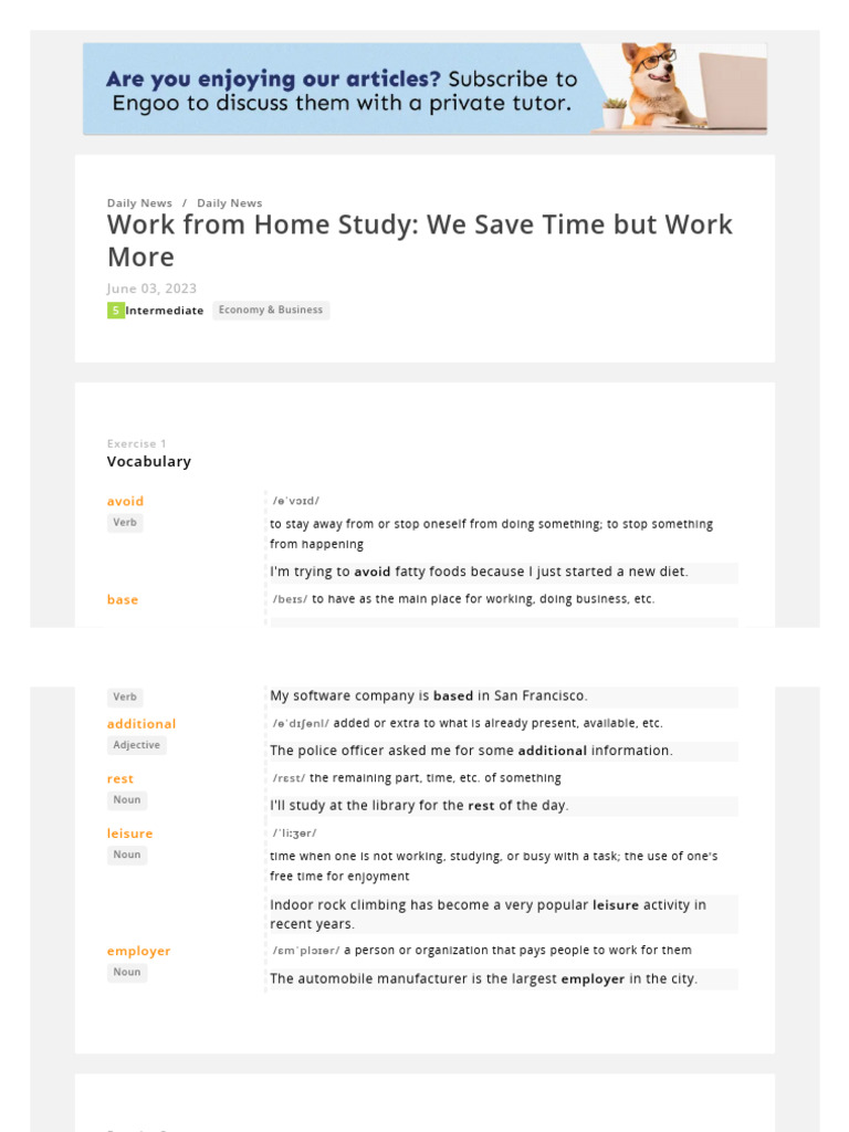 Work From Home Study - We Save Time But Work More - Engoo Daily News ...