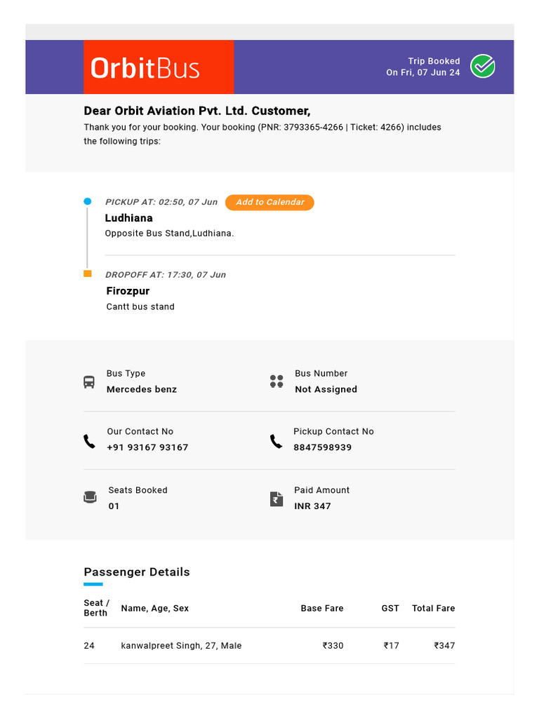 Bus Ticket Confirmation | PDF | Fare