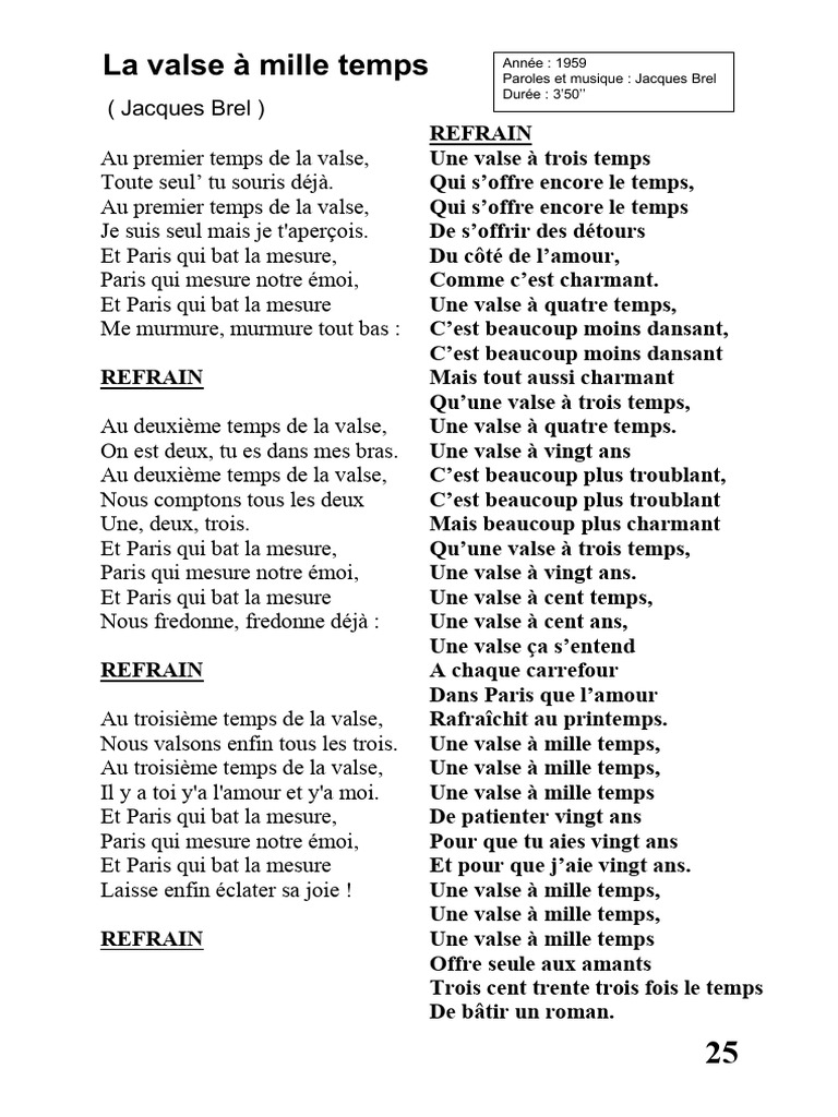 La valse à mille temps de Jacques Brel | PDF | Valses | Danse de salon