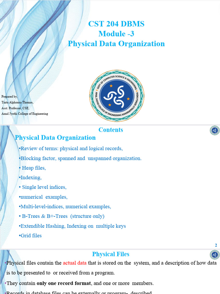 CST 204 Dbms Module - 3 Physical Data Organization | PDF | Database Index | Computer File