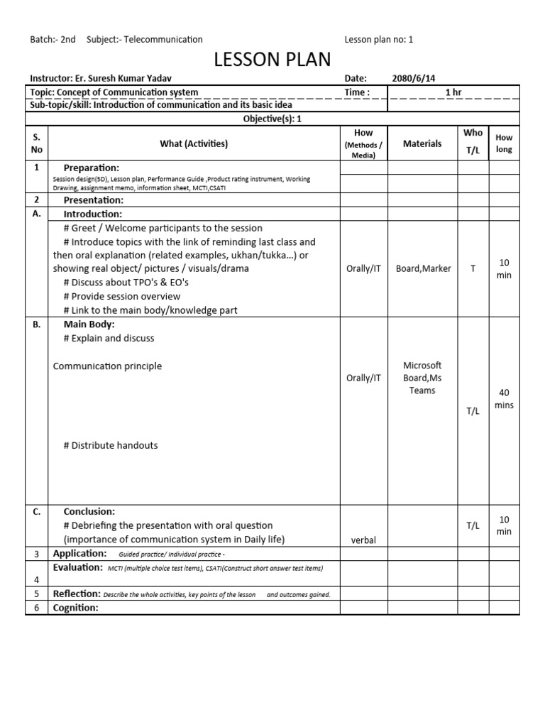 Communication System Lesson Plan | PDF | Lesson Plan | Communication