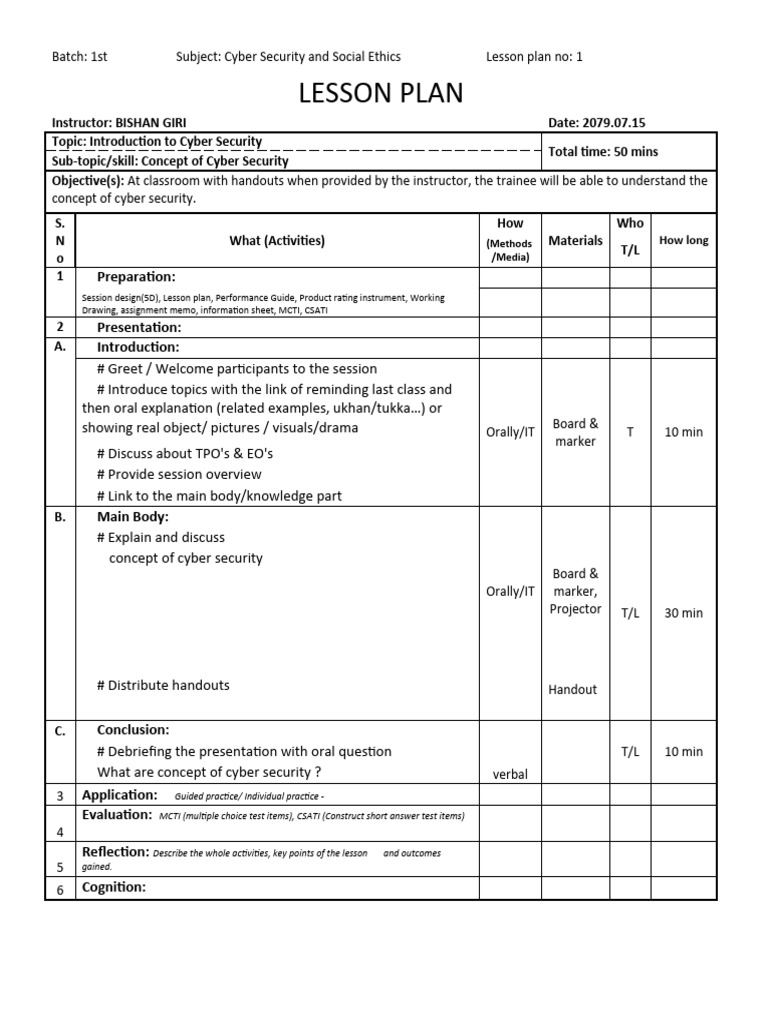 Lession Plan Kartik CS | PDF | Lesson Plan | Information