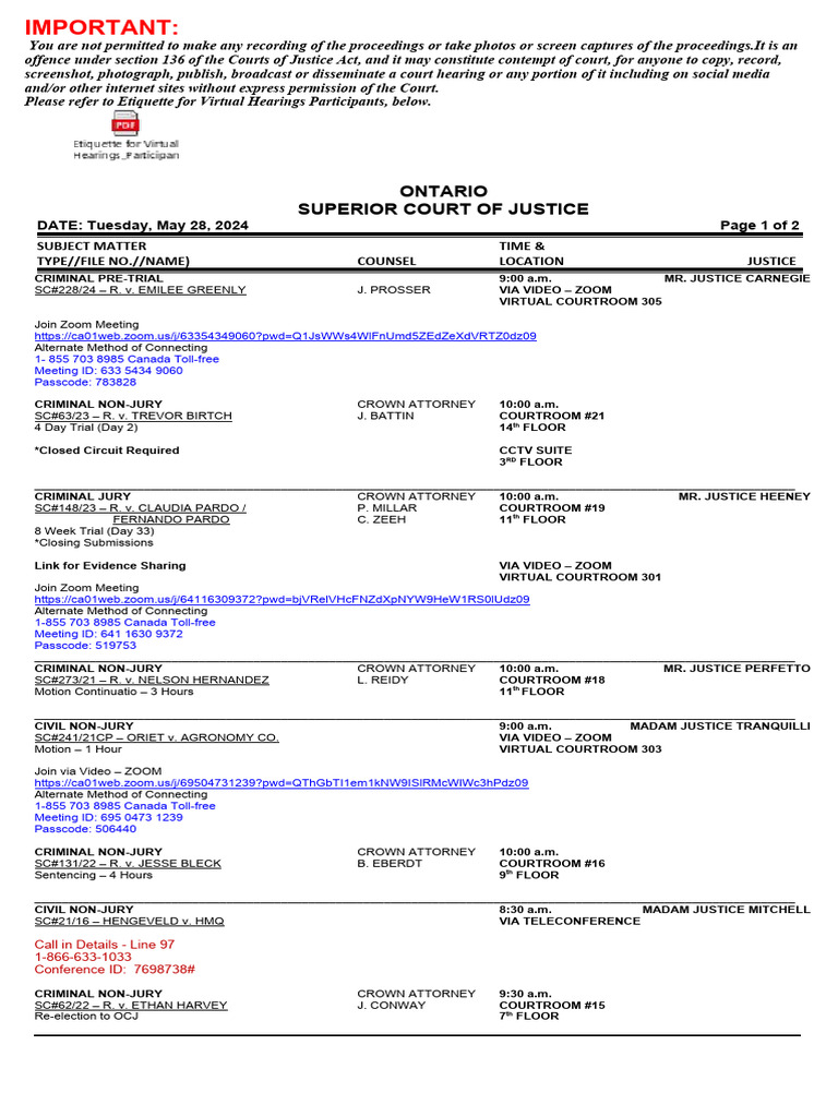 May 28 Docket | PDF | Courtroom | Judge