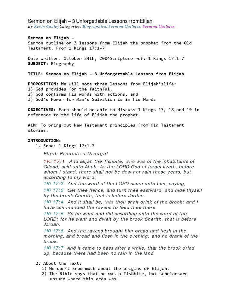 Unforgettable Lessons Fromelijah - Part 1 | PDF | History | Religion ...