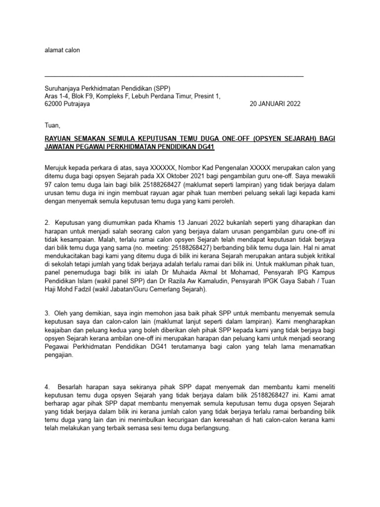 Contoh Surat Rayuan Ke SPP | PDF