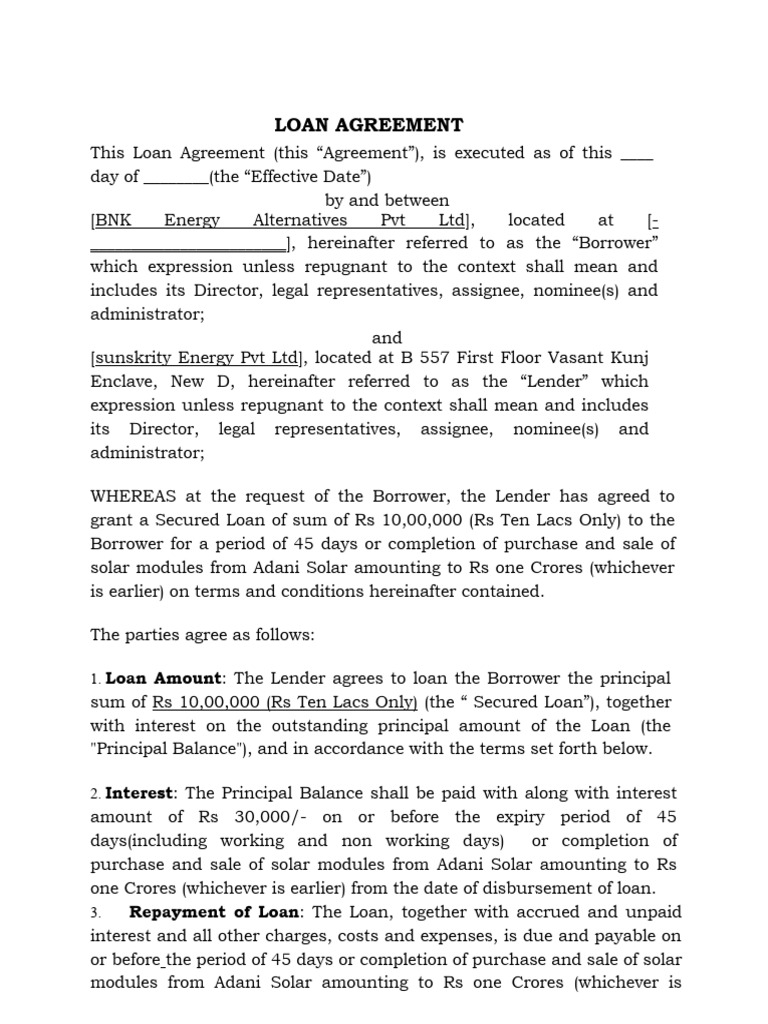 Loan Agreement Template | PDF | Loans | Interest