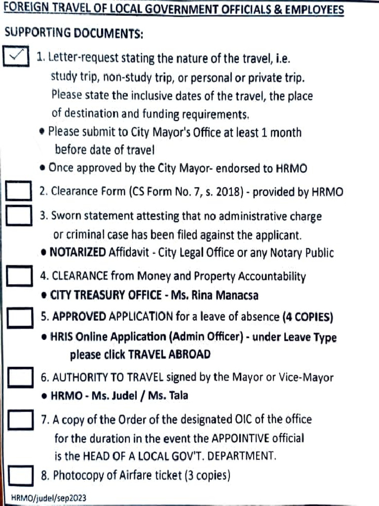 Foreign Travel Local Gov Officials Checklist | PDF