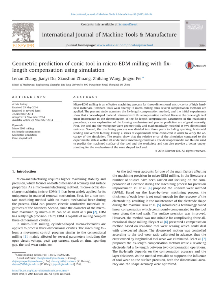 Geometric Prediction of Conic Tool in micro-EDM Milling With Fixlength ...