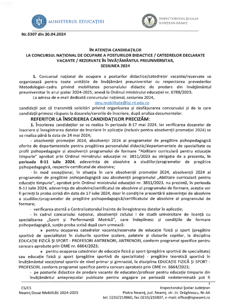 In Atentia Candidatilor Precizari Privind Inscrierea Candidatilor La Concurs Titularizare 2024 ...