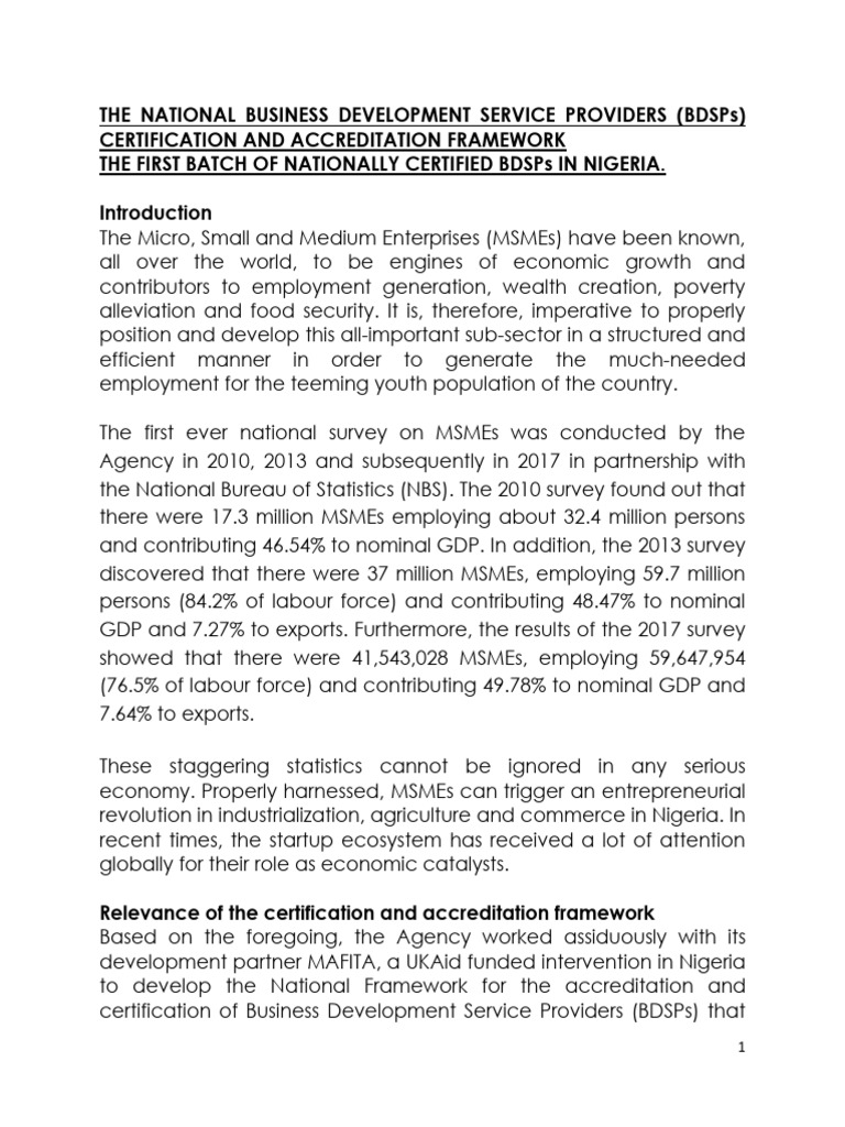 National BDSP Certification Framework | PDF | Small And Medium Sized ...