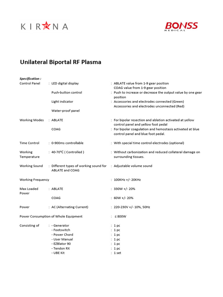 Surgical RF Plasma Device Specs | PDF