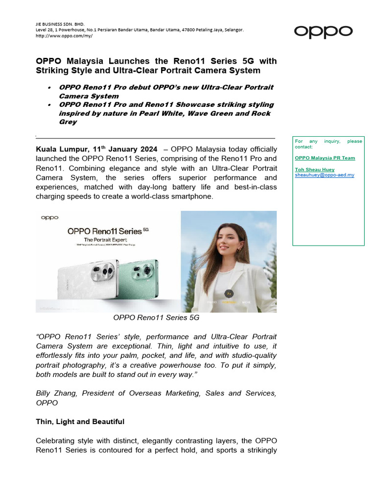 Press Release - OPPO Malaysia Launches The Reno11 Series 5G With Striking Style and Ultra-Clear ...