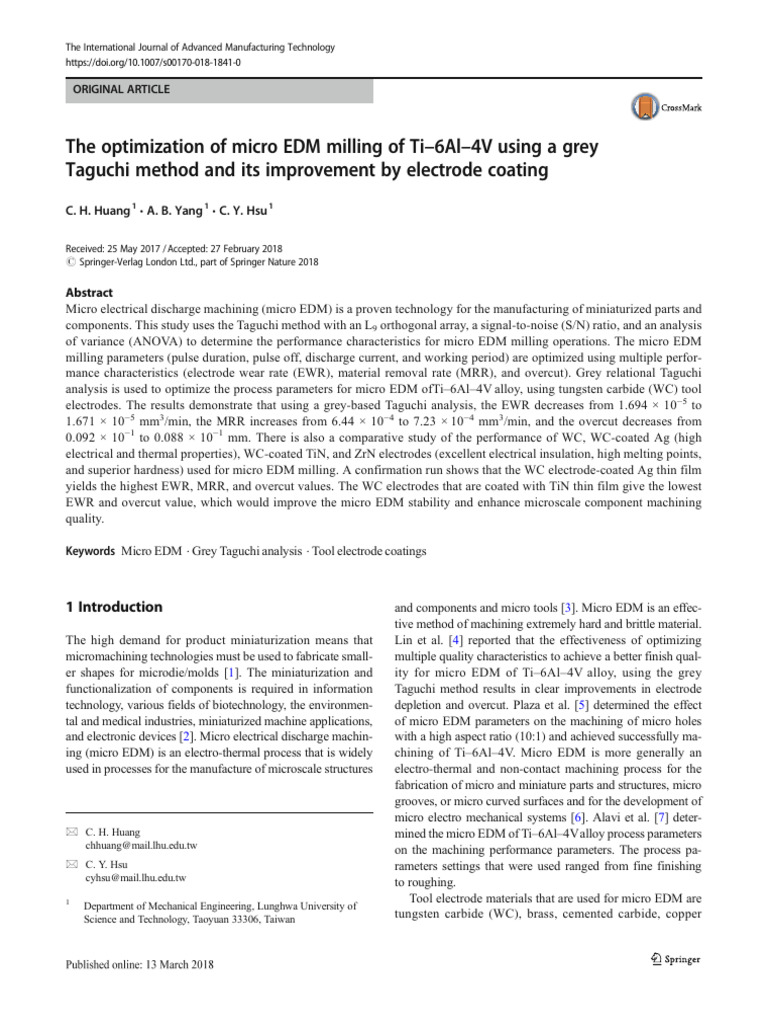 The Optimization Of Micro Edm Milling Of Ti 6al 4v Using A Grey Pdf Applied And