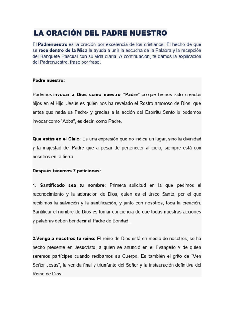 La Oración Del Padre Nuestro | Descargar gratis PDF | María, madre de Jesús | orador del Señor