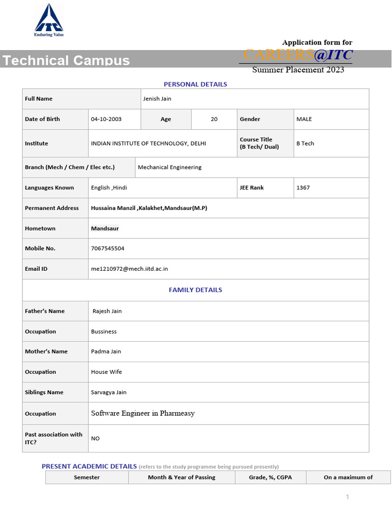 ITC Application Form | PDF | Rocket | Leadership