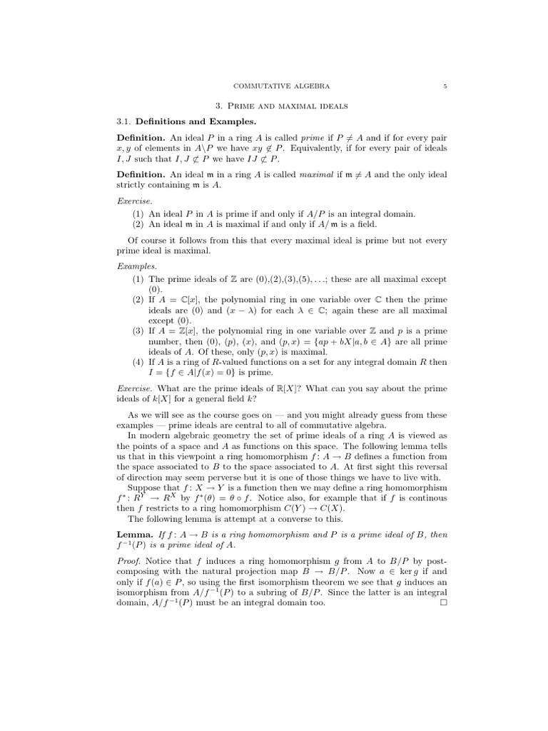 Prime and Maximal Ideals in Algebra | PDF | Ring (Mathematics) | Vector ...