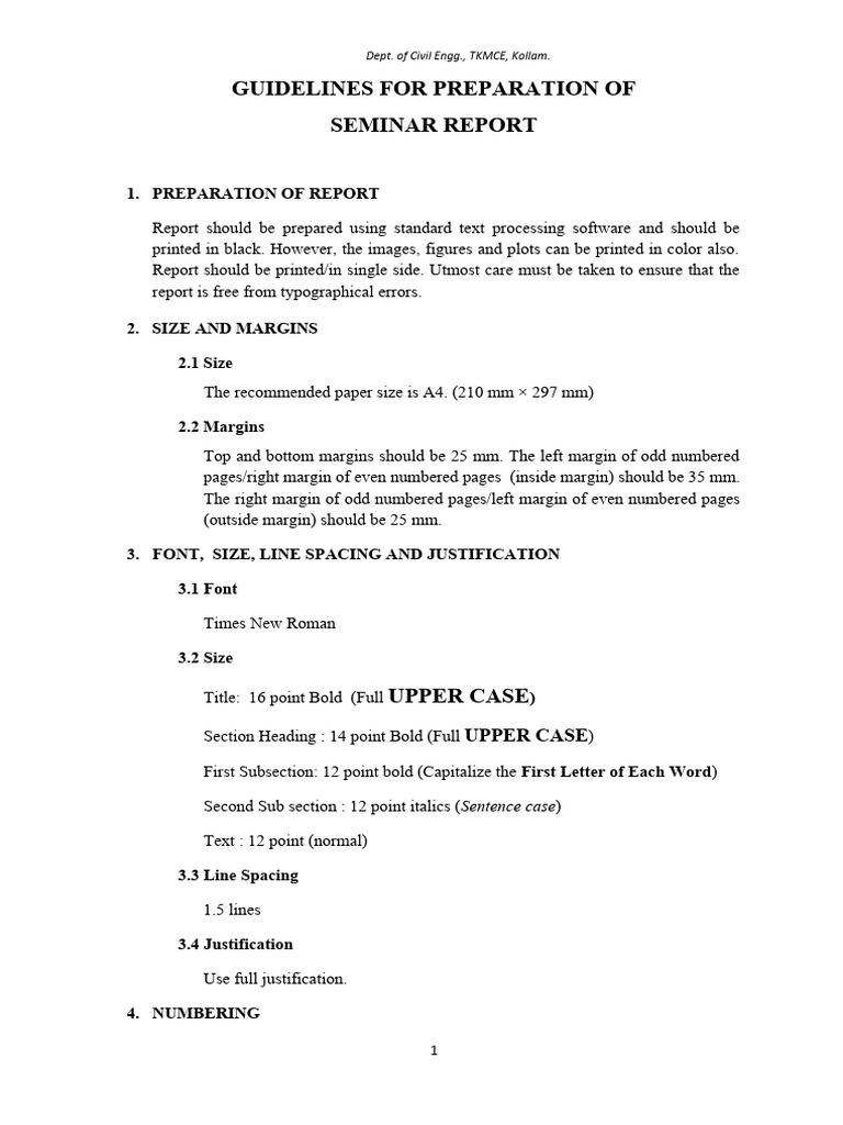 Guidelines - Seminar Report | PDF | Writing | Written Communication