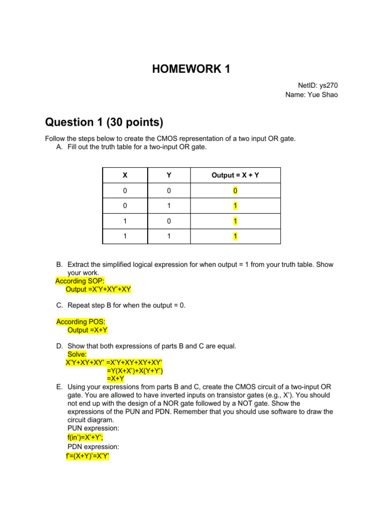Homework 1 | PDF | Logic Gate | Electronics