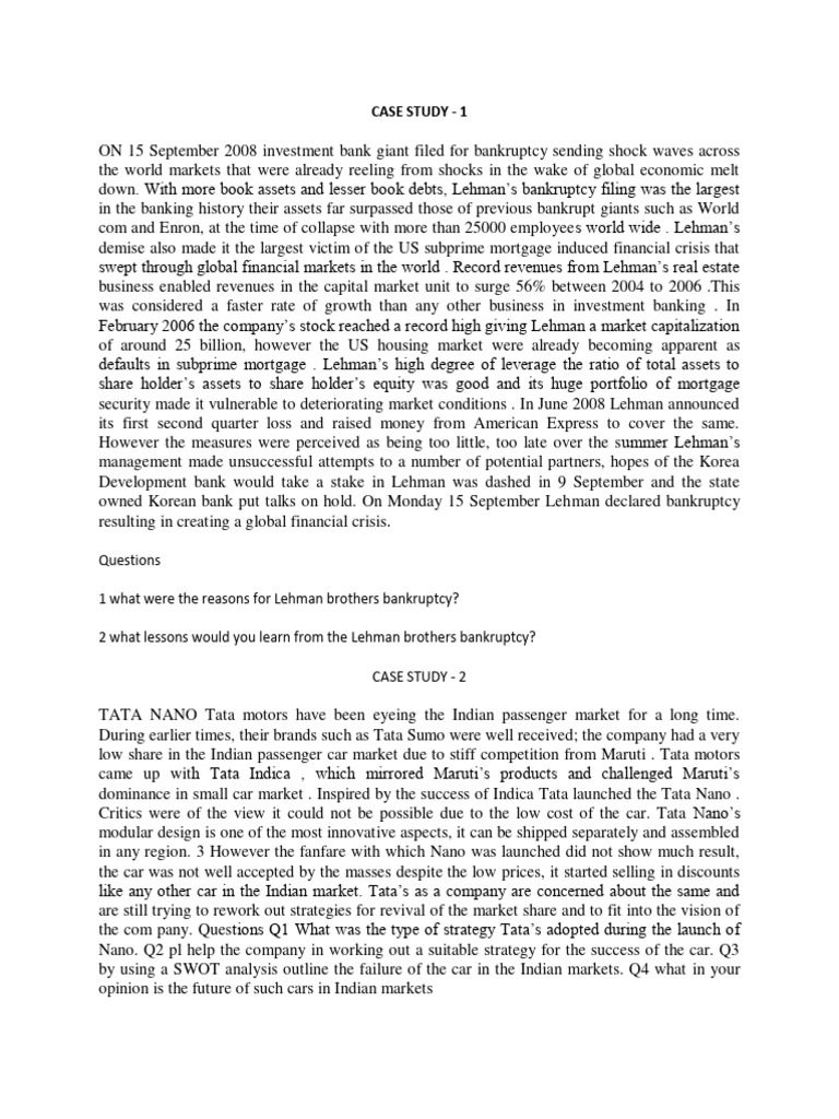 Cases and MCQ | PDF | Strategic Management | Lehman Brothers