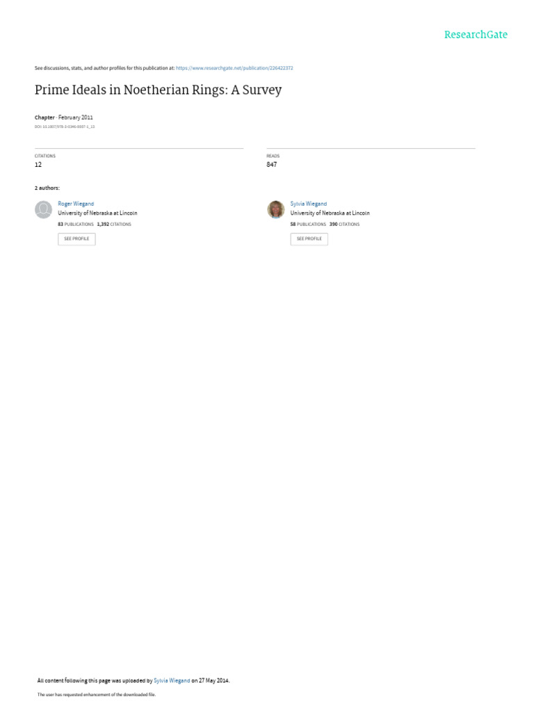 Prime Ideals in Noetherian Rings A Survey | PDF | Ring (Mathematics ...