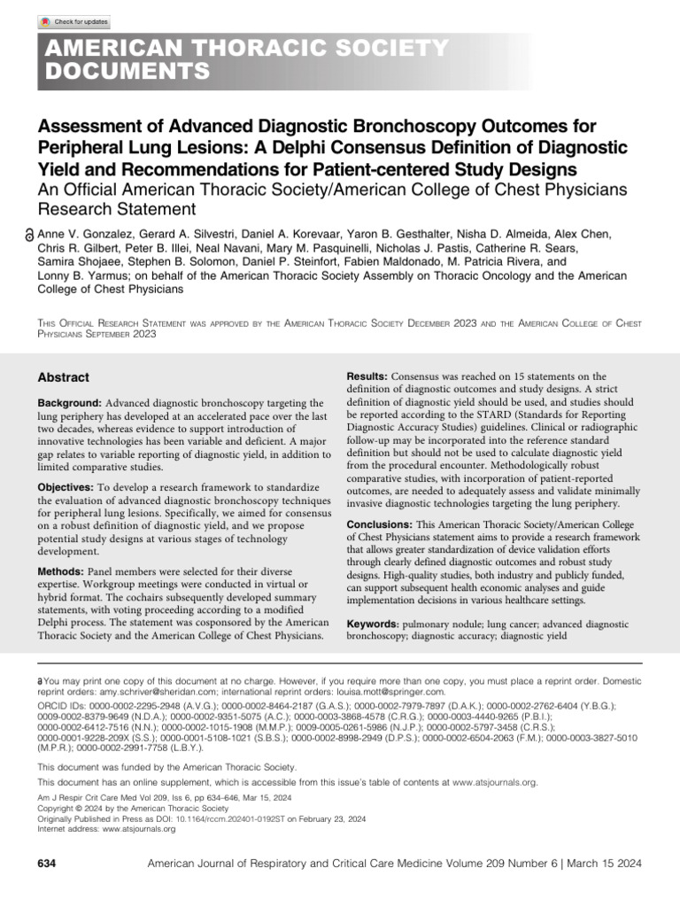 ATS 2024 Assessment of Advanced Diagnostic Bronchoscopy - Outcomes for Peripheral Lung Lesions ...