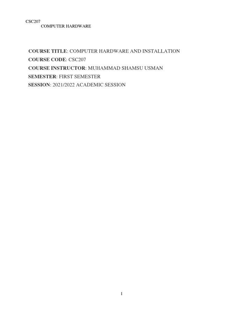 Computer Hardware Lecture Note | PDF | Random Access Memory | Central ... Computer Hardware Lecture Note | PDF | Random Access Memory | Central ...