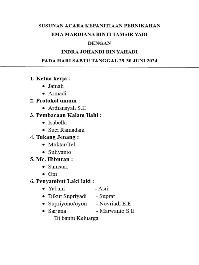SUSUNAN ACARA KEPANITIAAN PERNIKAHAN | PDF SUSUNAN ACARA KEPANITIAAN PERNIKAHAN | PDF