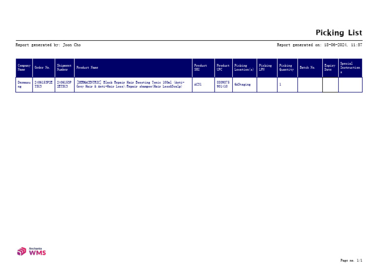 Picking List for Dermasung Products | PDF