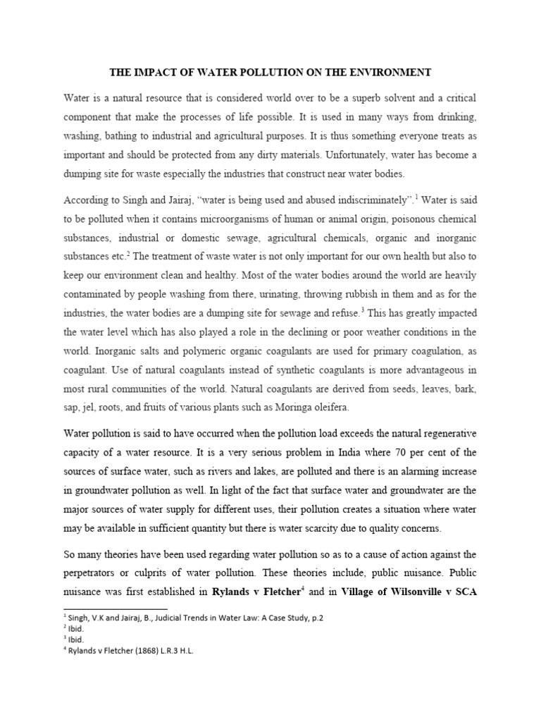 THE IMPACT OF WATER POLLUTION ON THE ENVIRONMENT | PDF | Water ...