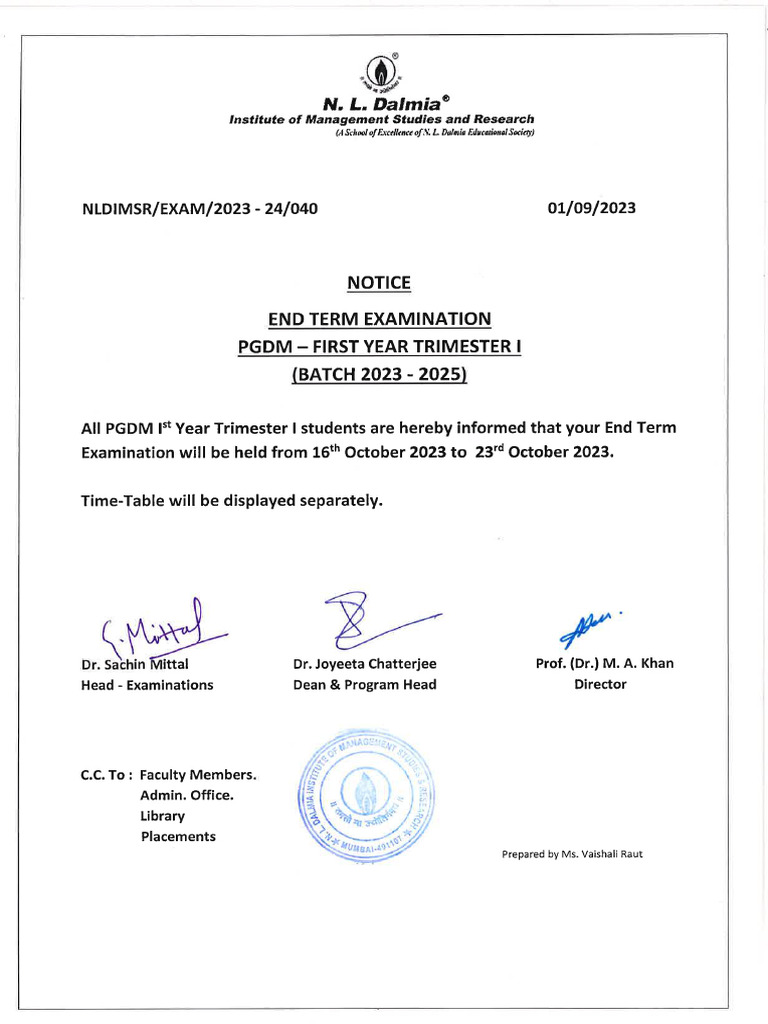 Notice PGDM Tri I | PDF