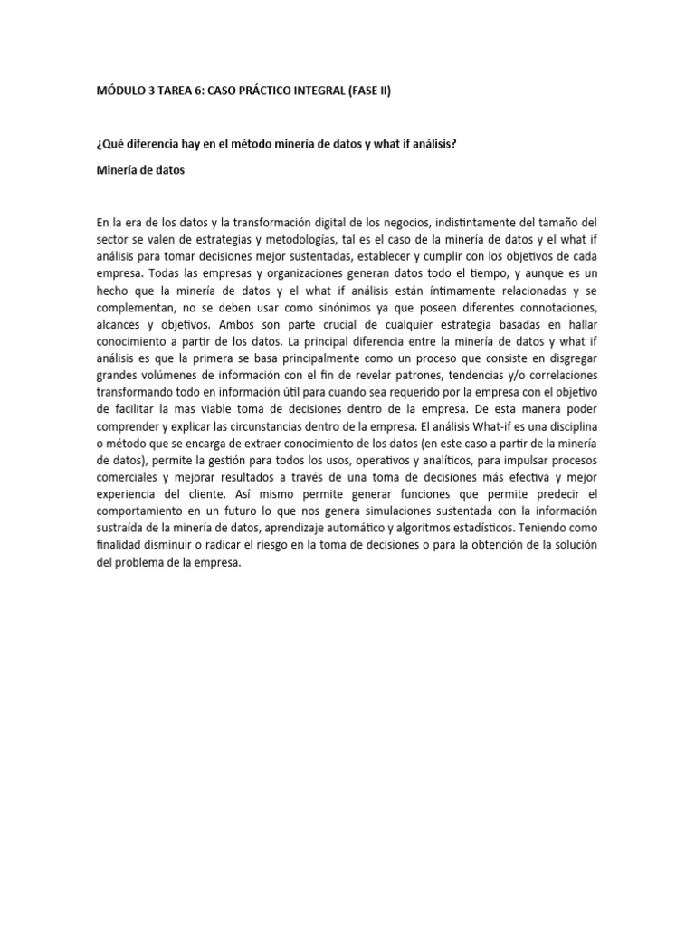 Módulo 3 Tarea 6 Caso Practico Integral Fase II | PDF | Procesamiento de datos | Business