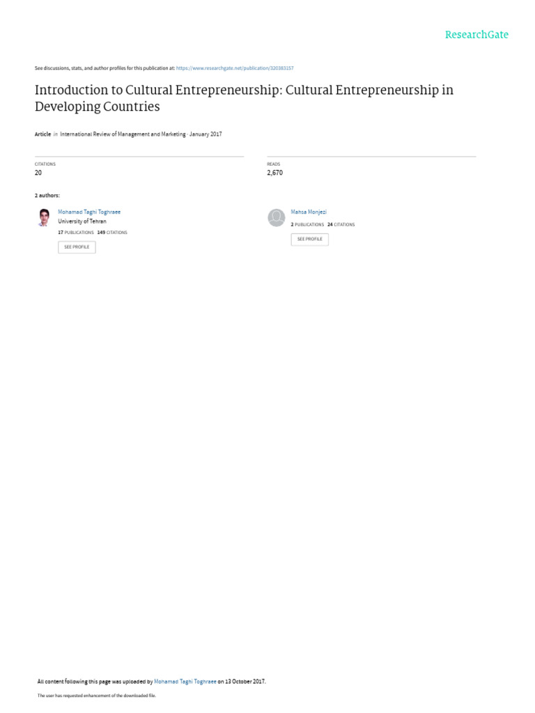 Cultural Entrepreneurship in Developing Countries | PDF ...