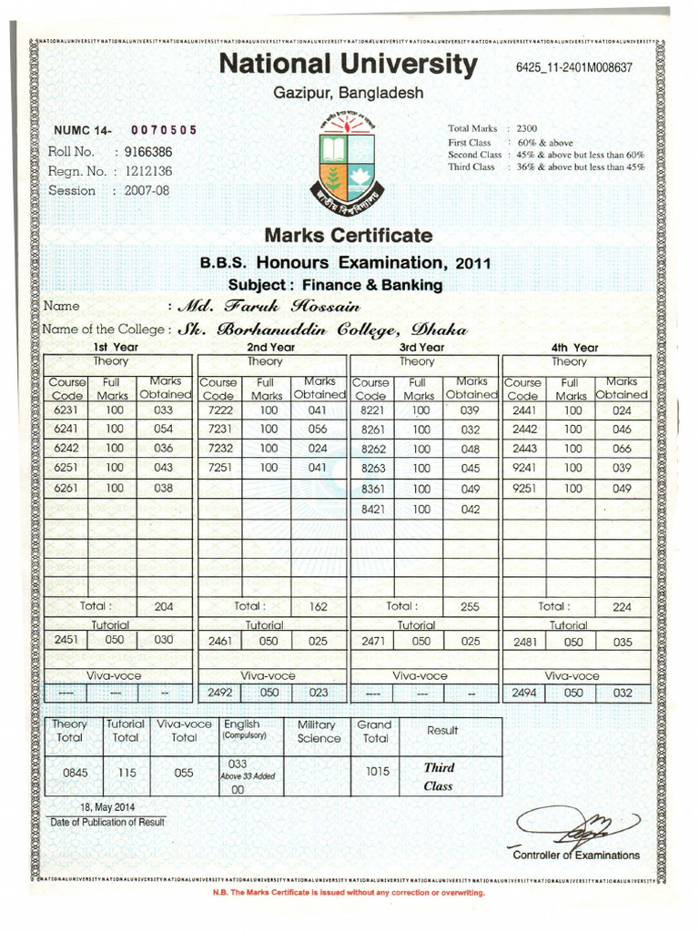 Bachelor Transcript | PDF