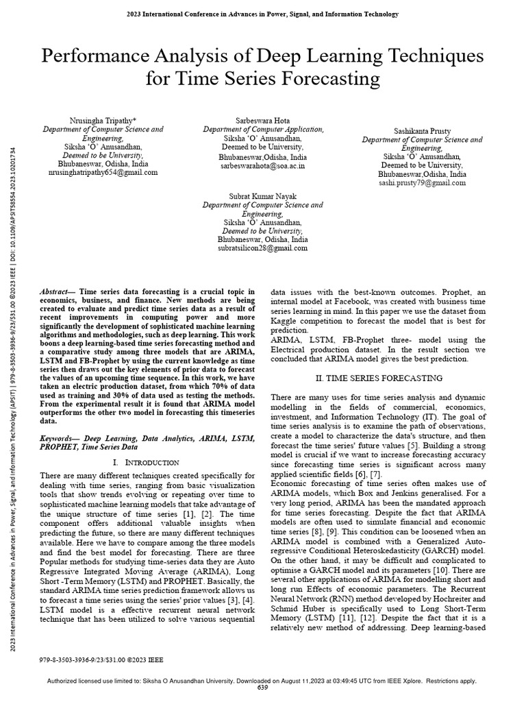 Performance Analysis of Deep Learning Techniques For Time Series Forecasting | PDF | Time Series ...