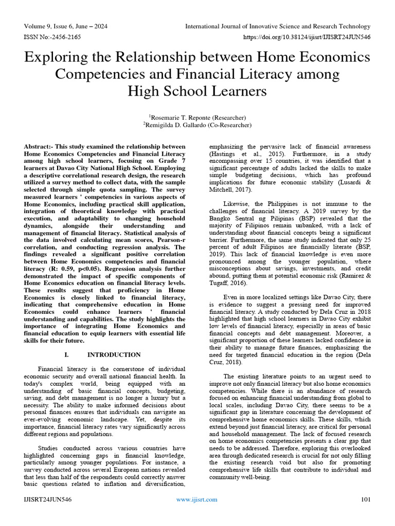 Home Economics and Financial Literacy Link | PDF | Literacy | Financial ...