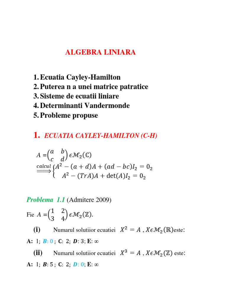Algebra Liniara - 2024 | PDF