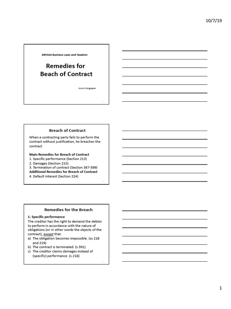 Remedies for Breach of Contract | PDF | Breach Of Contract | Damages