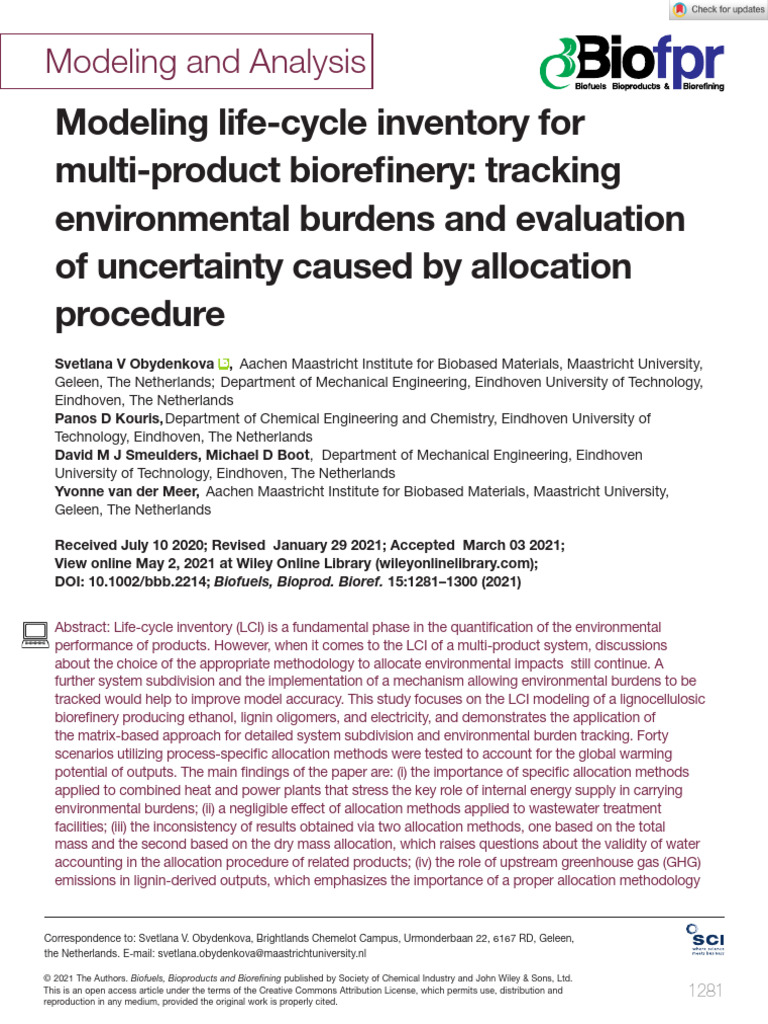 Biofuels Bioprod Bioref - 2021 - Obydenkova | PDF | Biorefinery | Life ...