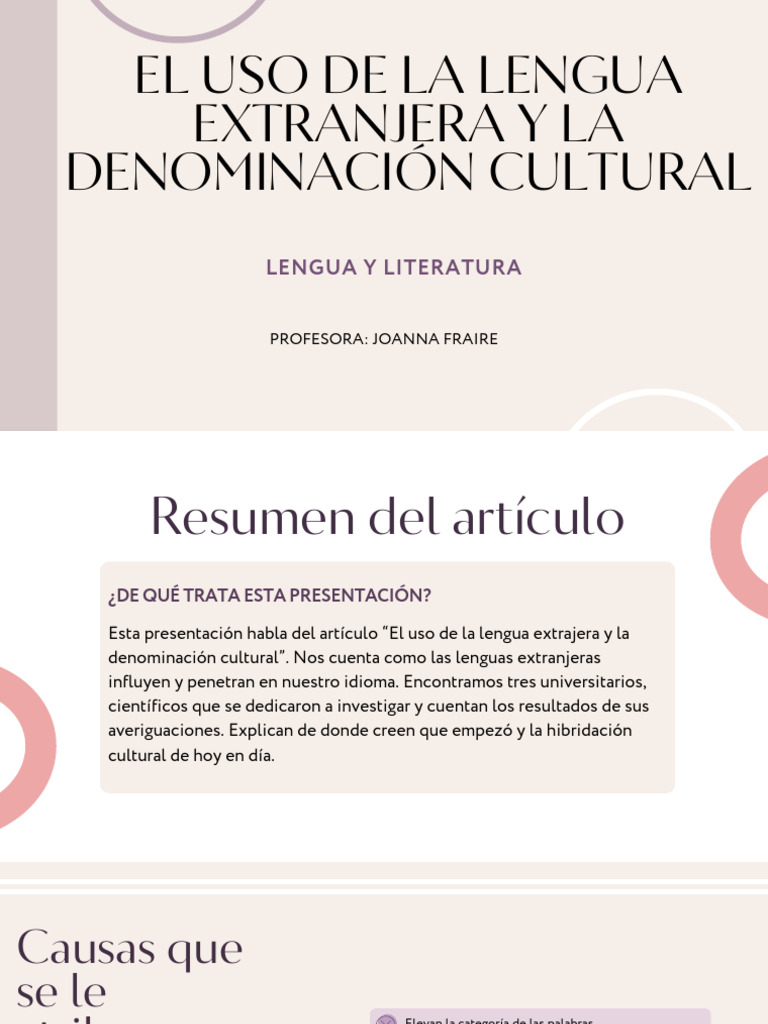 El Uso de La Lengua Extranjera y La Denominación Cultural | PDF ...