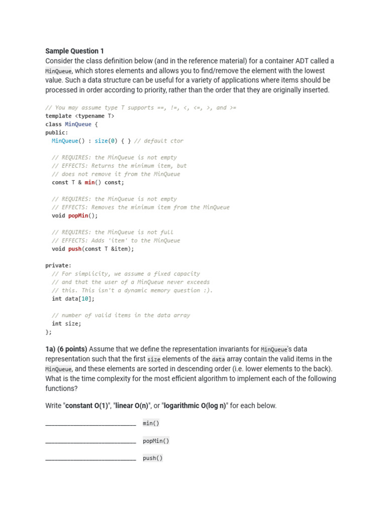 Container ADTs Practice - Questions | Download Free PDF | Computer Programming | Computing
