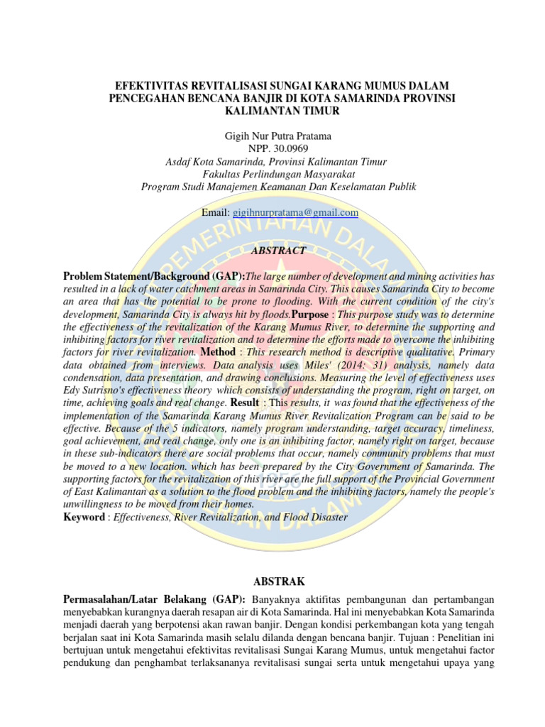 Efektivitas Revitalisasi Sungai Karang Mumus Dalam Pencegahan Bencana Banjir Di Kota Samarinda | PDF