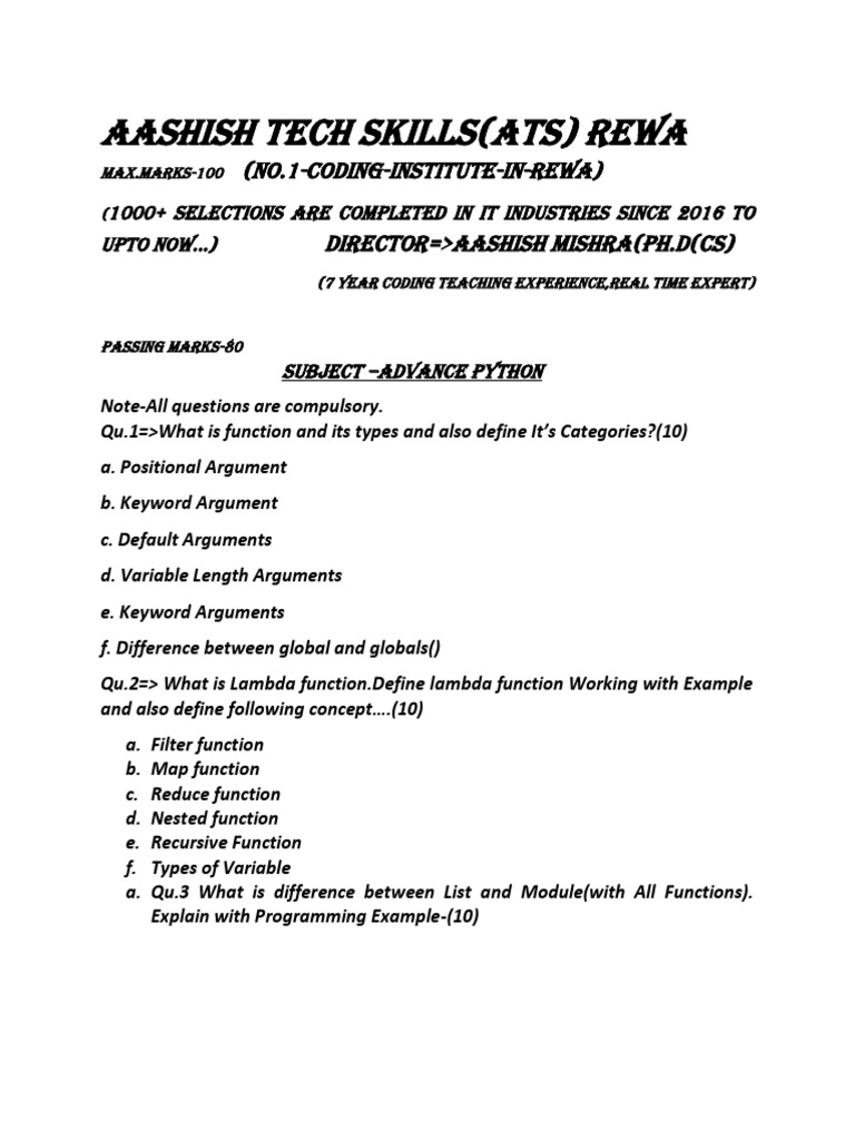 Advance Python Question Paper 2023 | PDF