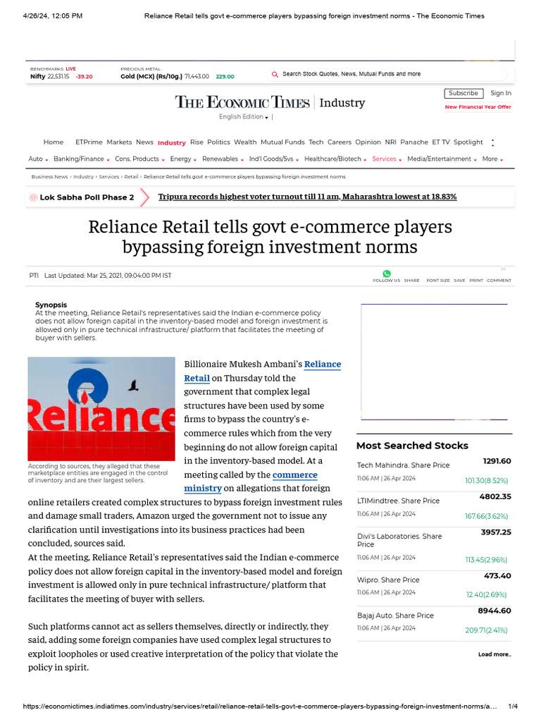 Reliance Retail - FDI Policy Views | PDF | E Commerce | Foreign Direct ...